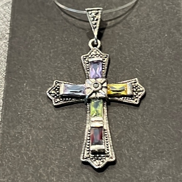 Jewelry | Multi Gemstone Sterling Marcasite Cross Pendant | Poshmark